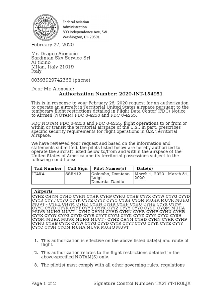 FinalLetter2020 INT 154951 PDF | PDF | Federal Aviation Administration ...