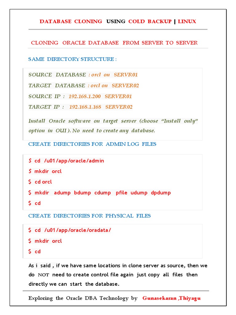 Cloning Oracle Database From Server To Server | PDF
