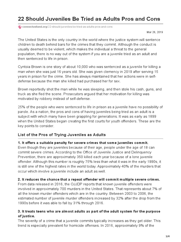 22 Should Juveniles Be Tried As Adults Pros and Cons | PDF | Juvenile ...