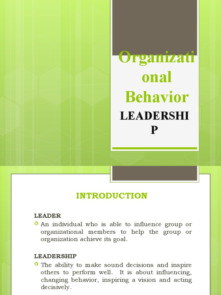 Organizational Behavior LEADERSHIP | PDF | Transformational Leadership ...