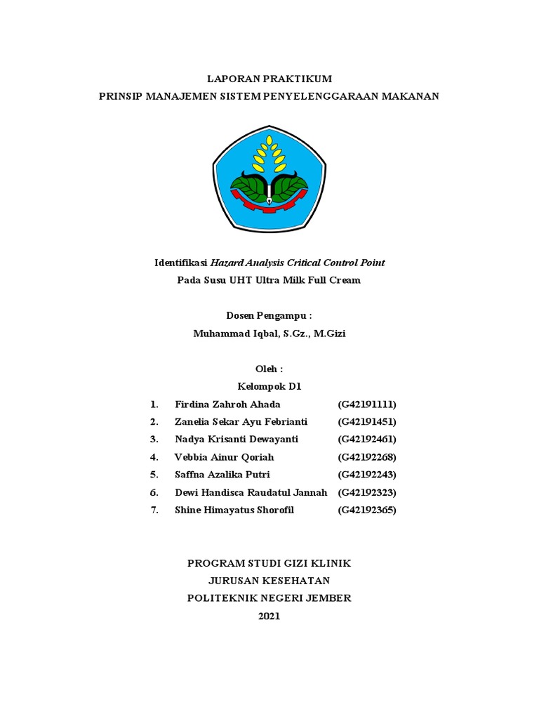 D1 - MSPM HACCP Susu UHT | PDF