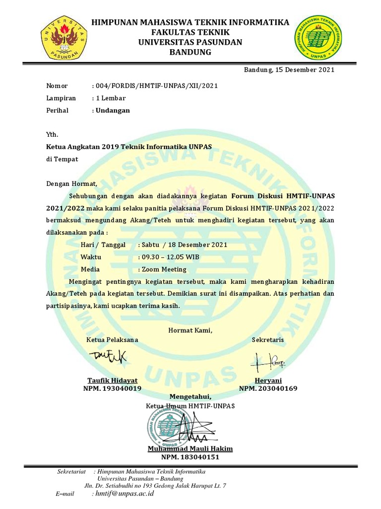 004 - Undangan Forum Diskusi KetuaAngkatan 2019 | PDF