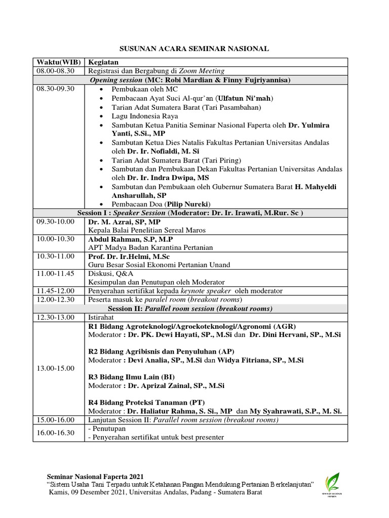 Susunan Acara Seminar Nasional Dan Pembagian Room | PDF