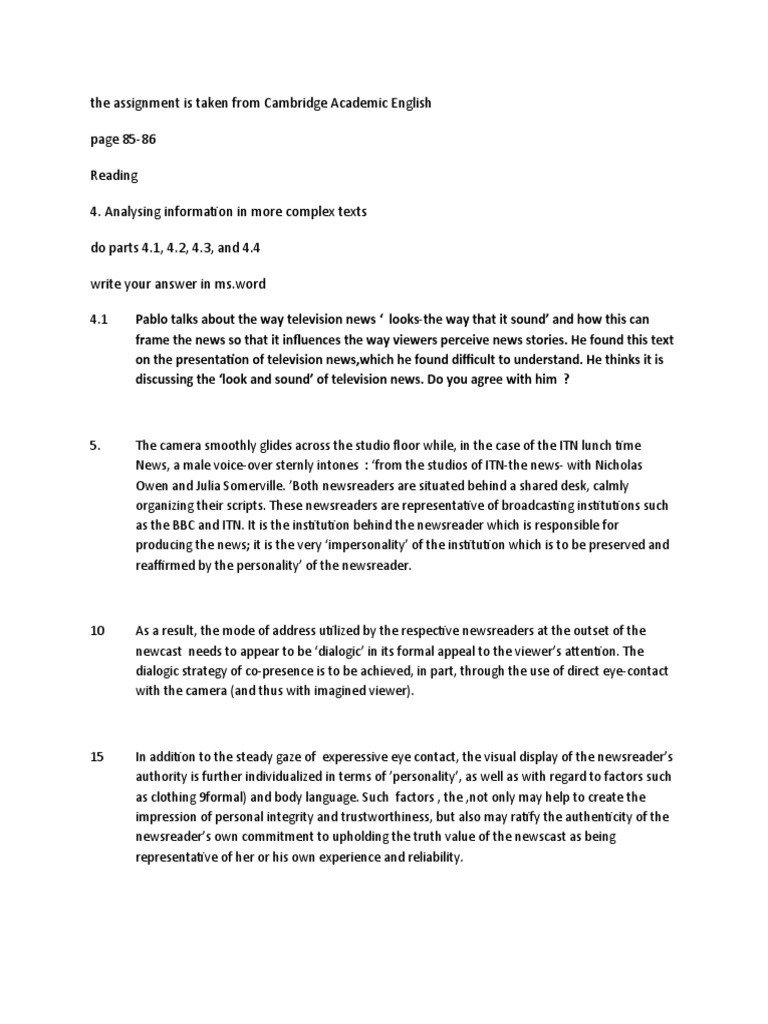 The Assignment Is Taken From Cambridge Academic English | PDF | News ...