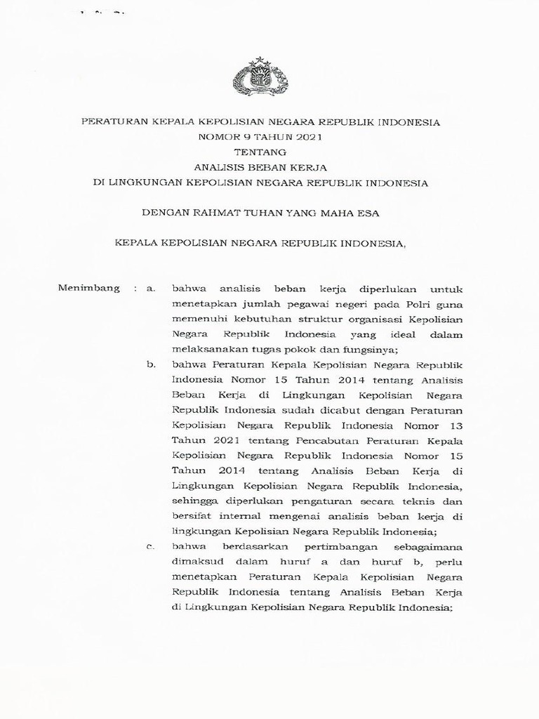 Perkap No 9 Tahun 2021-Cap TTD | PDF