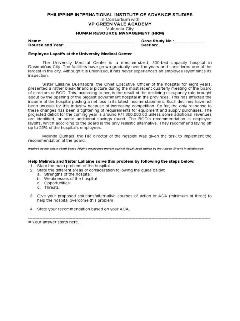 Case Study 5 Employee Layoffs at The University Medical Center | PDF ...