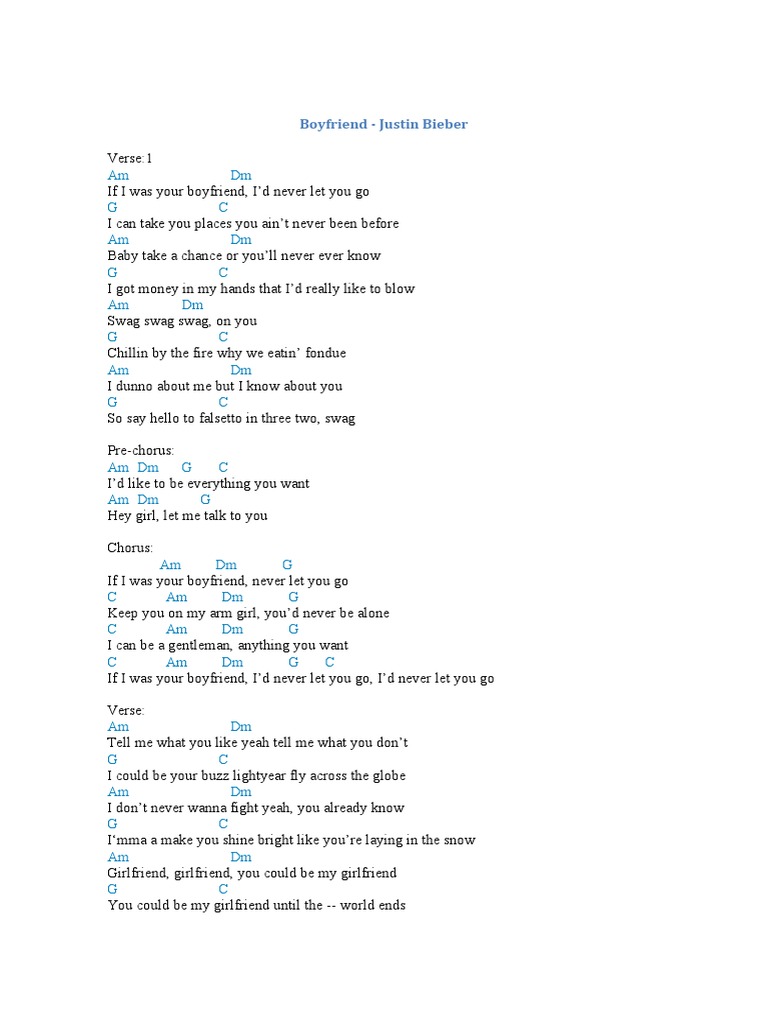 Am DM G C Am DM G C Am DM G C Am DM G C: Boyfriend - Justin Bieber ...