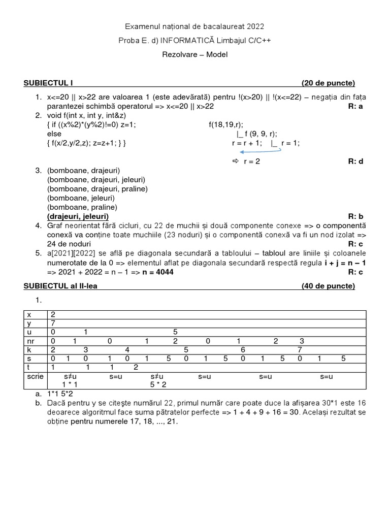 Rezolvare Model BAC 2022 | PDF
