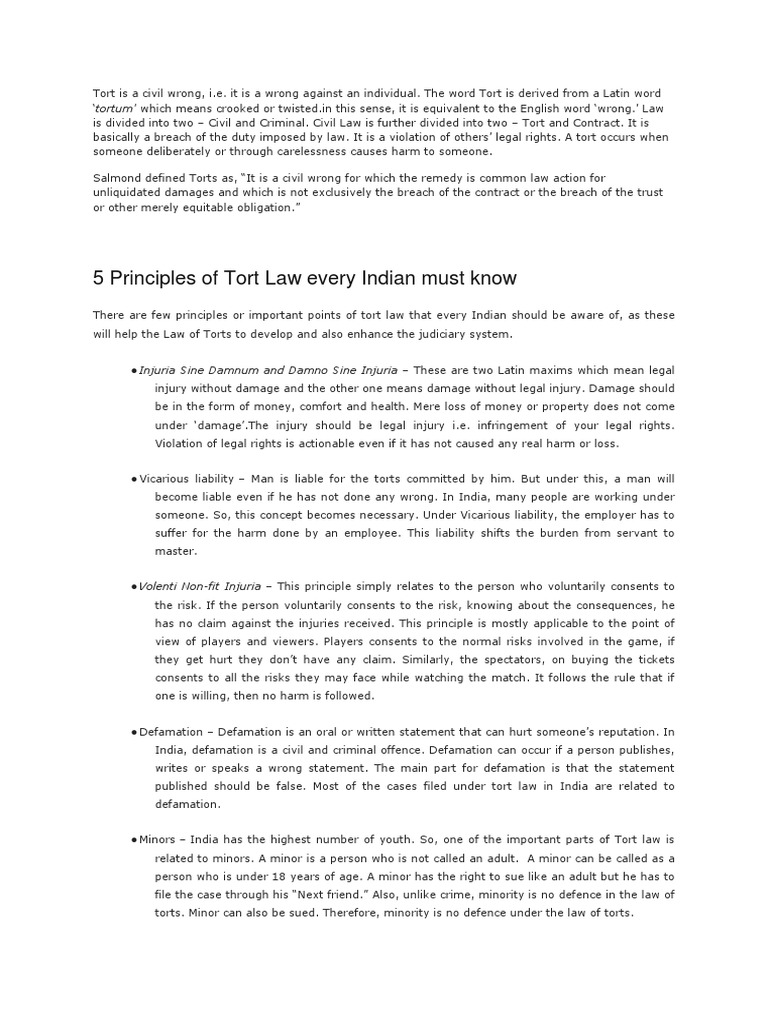 Law Of Torts Pdf Download Free Pdf Tort Legal Liability