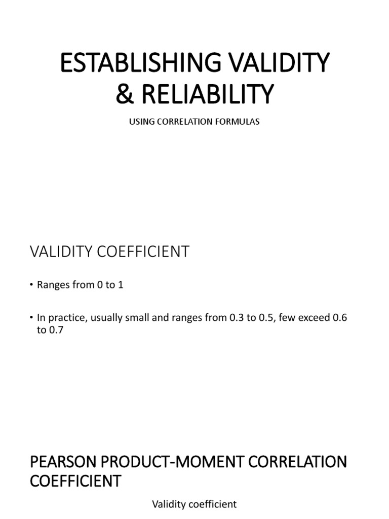 Establishing Validity & Reliability Computations | PDF | Correlation And Dependence ...