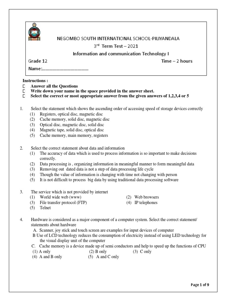 ICT Grade 12 Exam Questions | PDF | Computer Data Storage | Read Only ...