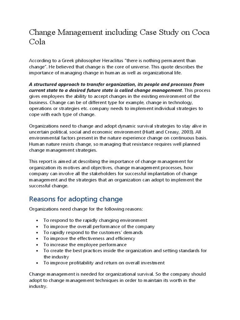 Case Study 5 Change | Download Free PDF | Change Management | Coca Cola