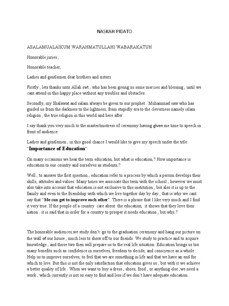 Naskah Pidato: Importance of Education | PDF