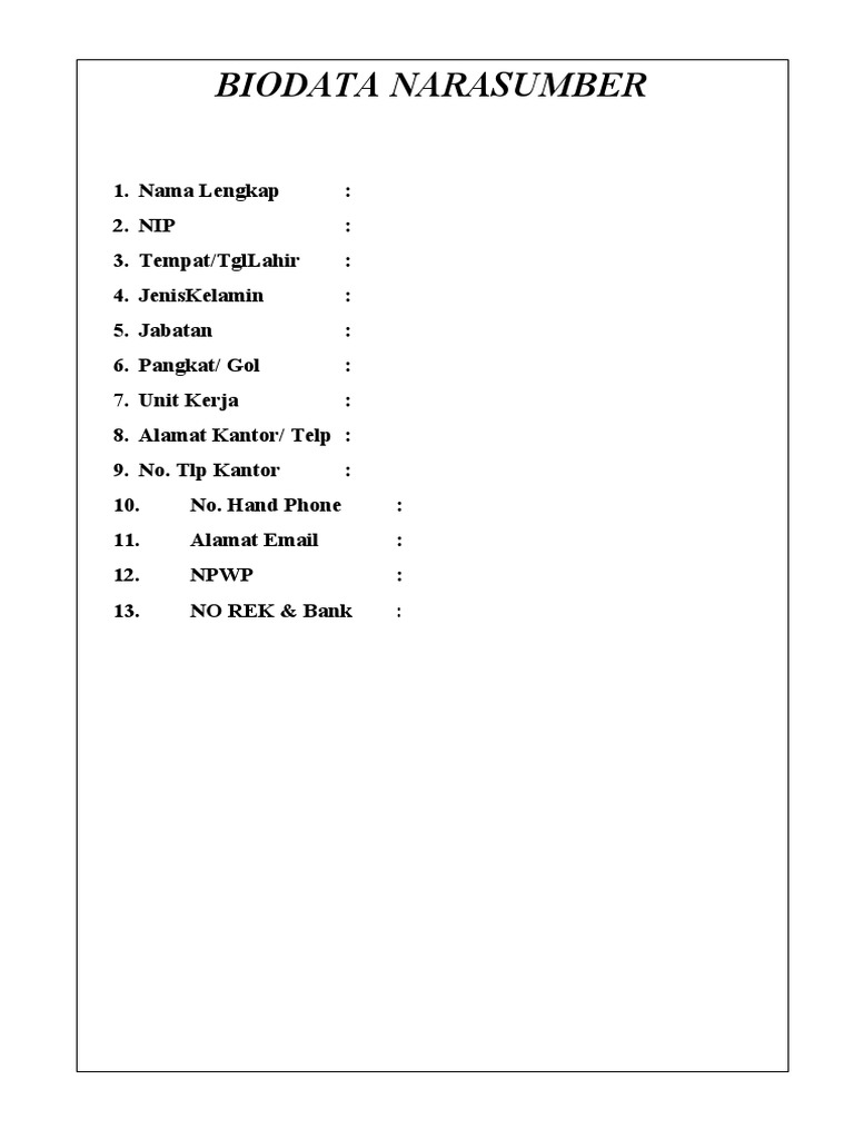 Biodata Narsum Form | PDF