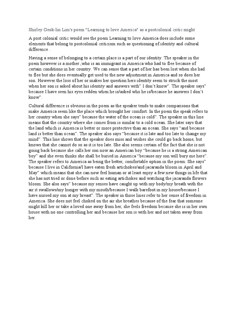 Shirley Geok-Lin Lim's Poem "Learning To Love America" As A ...