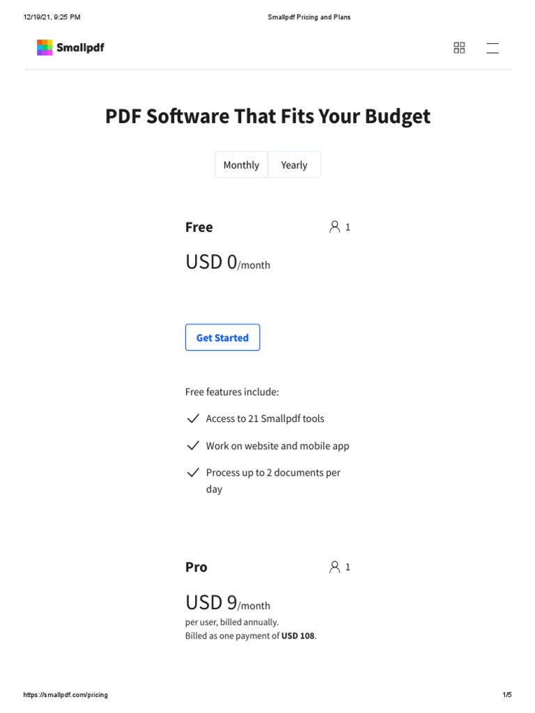 Smallpdf Pricing And Plans PDF Mobile App Information Technology