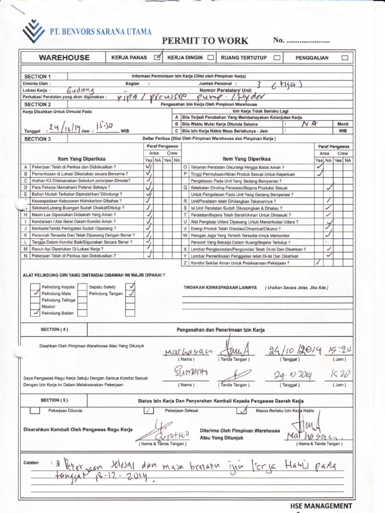 Work Permit Welding - Contoh Asli | PDF