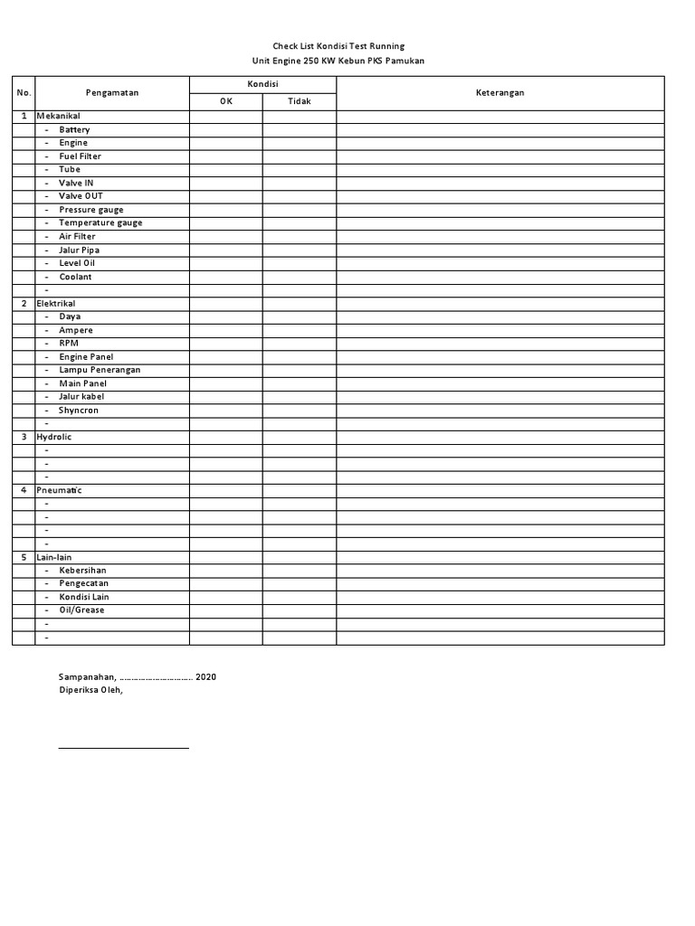 Checklist Stasiun Engine Room-Turbin | PDF | Valve | Internal ...