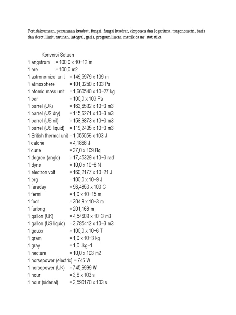Unit Conversion Table | PDF | Atomic Mass Unit | Metrology