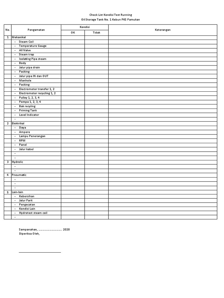 Checklist Unit OST (Tangki Timbun) | Download Free PDF | Gases ...