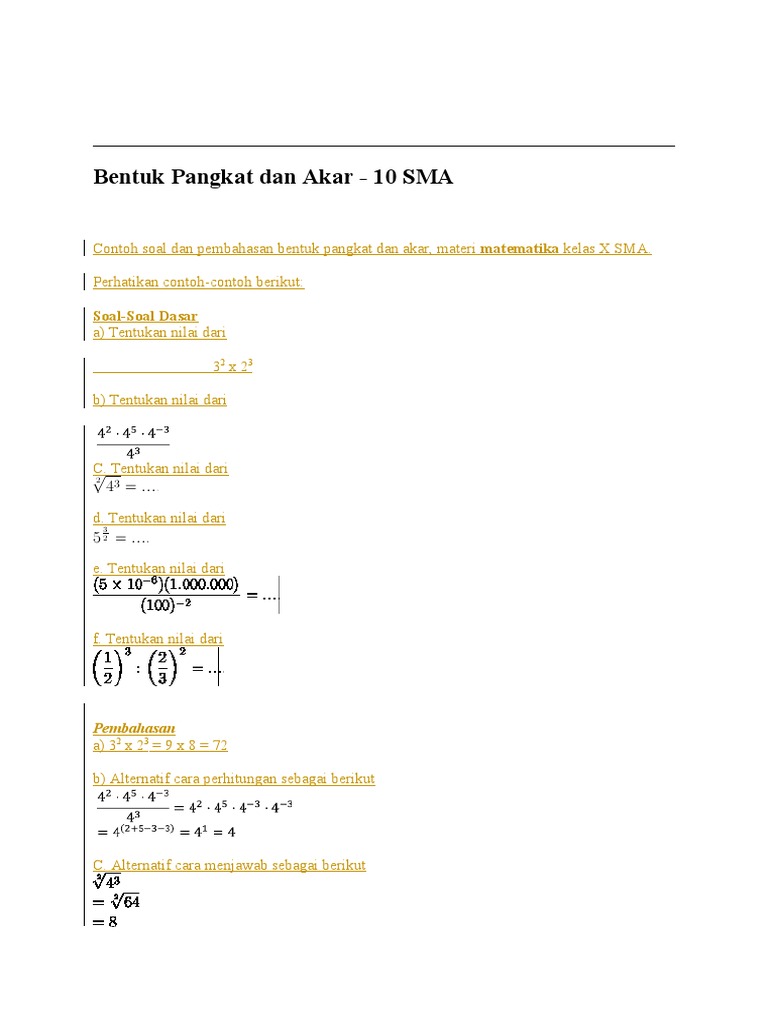 Soal dan Pembahasan Pangkat Kelas 10 | PDF