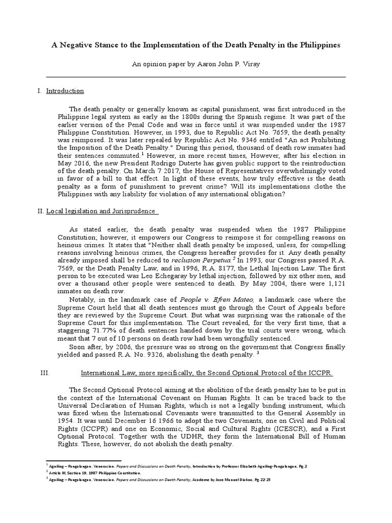 HRL2C Position Paper, Negative Stance Against Death Penalty Viray ...