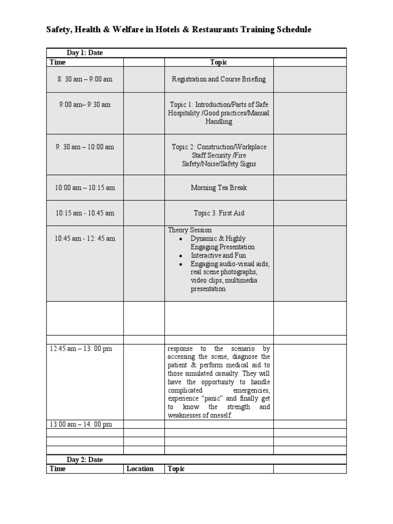Hospitality Safety Training Plan | PDF | Safety | Medicine