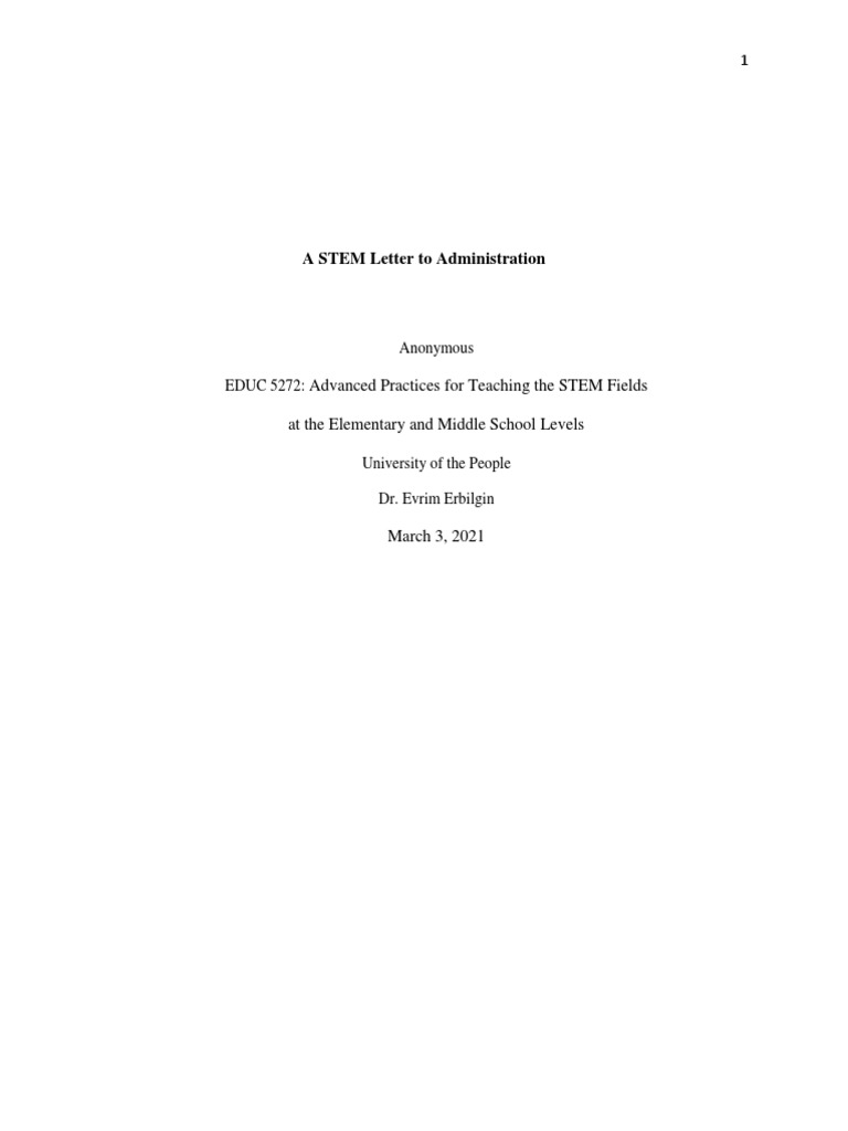 EDUC 5272 Written Assignment 5 STEM Letter To Administration | PDF ...