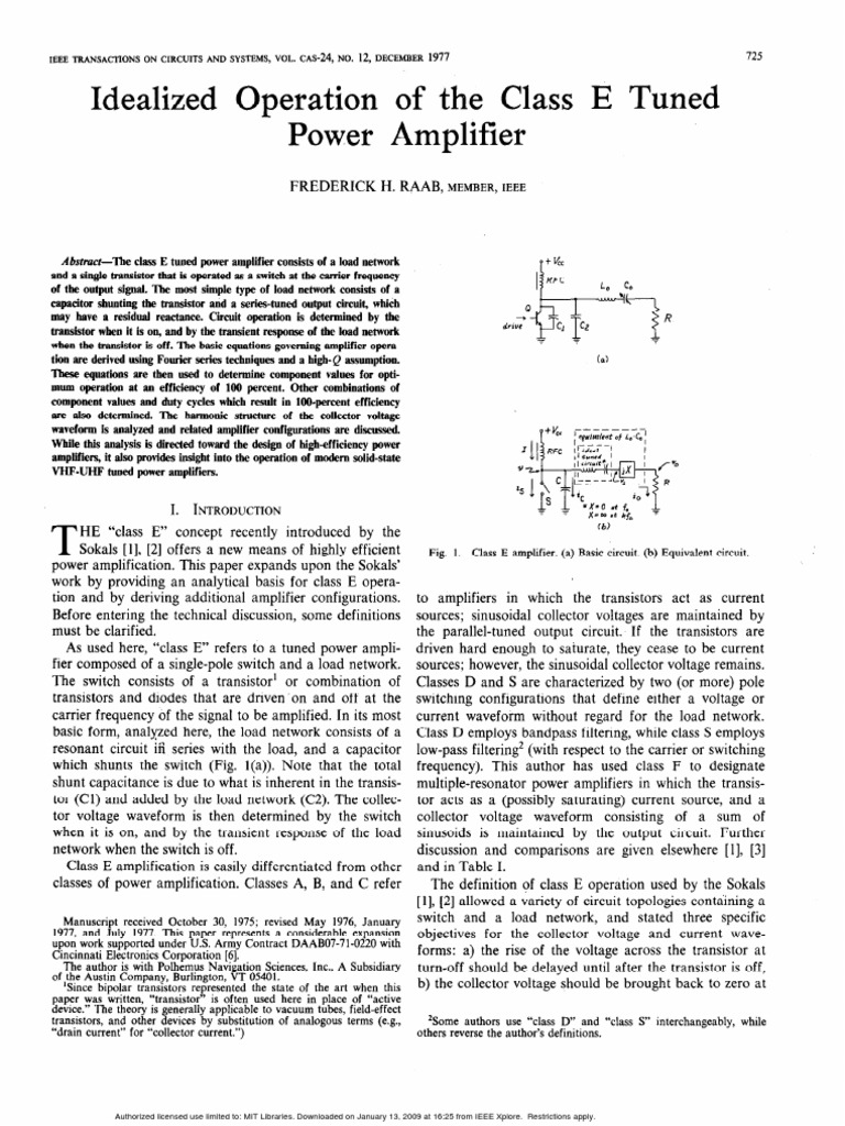 Idealized Operation of The Class E Tuned Power Amplifier | PDF | Amplifier | Electrical Network