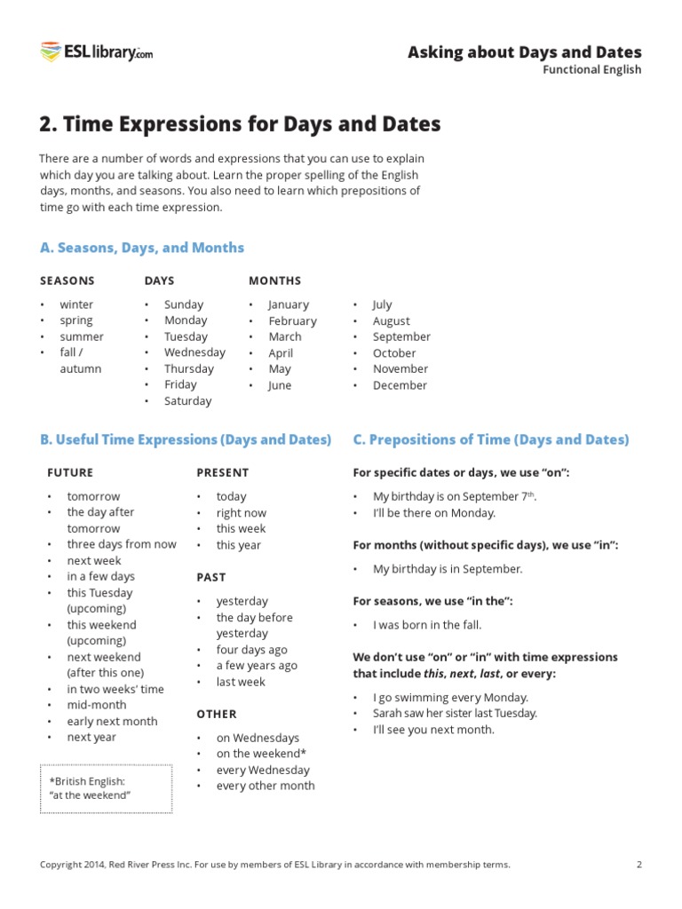 Dates in English Days, Months, Etc. | PDF