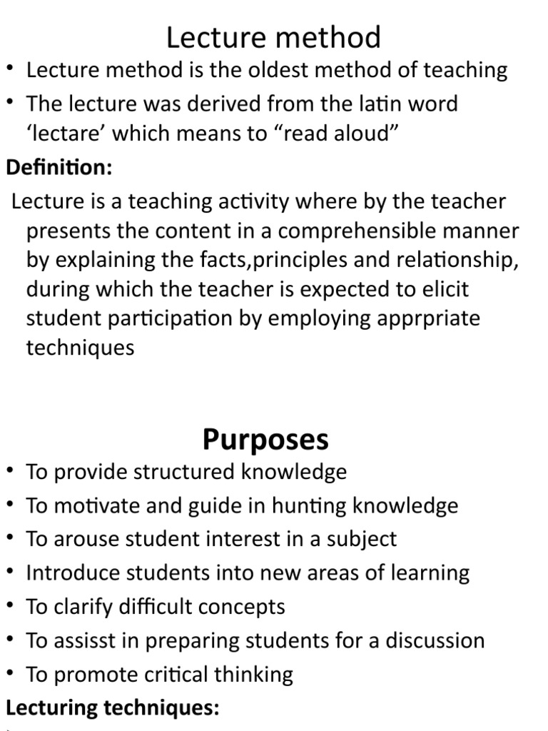 Lecture Method | PDF | Lecture | Teachers