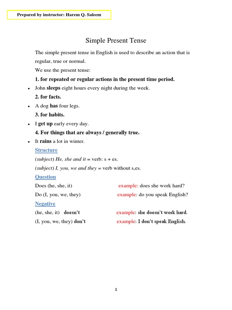Simple Present Tense: 1. For Repeated or Regular Actions in The Present ...