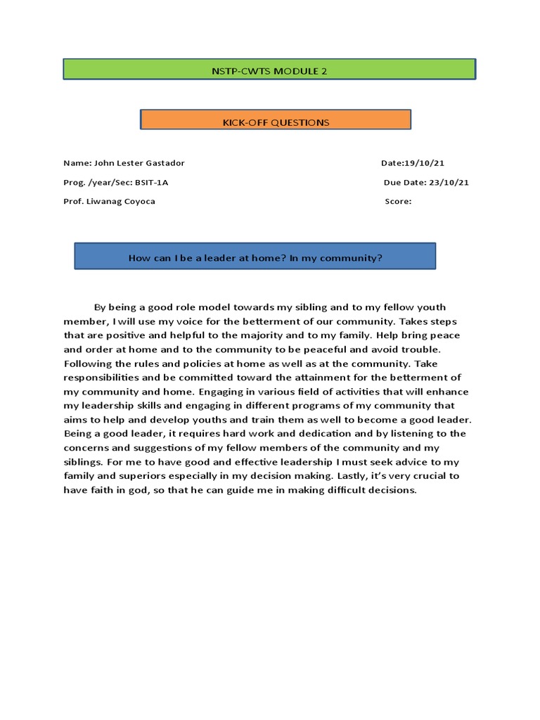 NSTP CWTS Module 2 | PDF