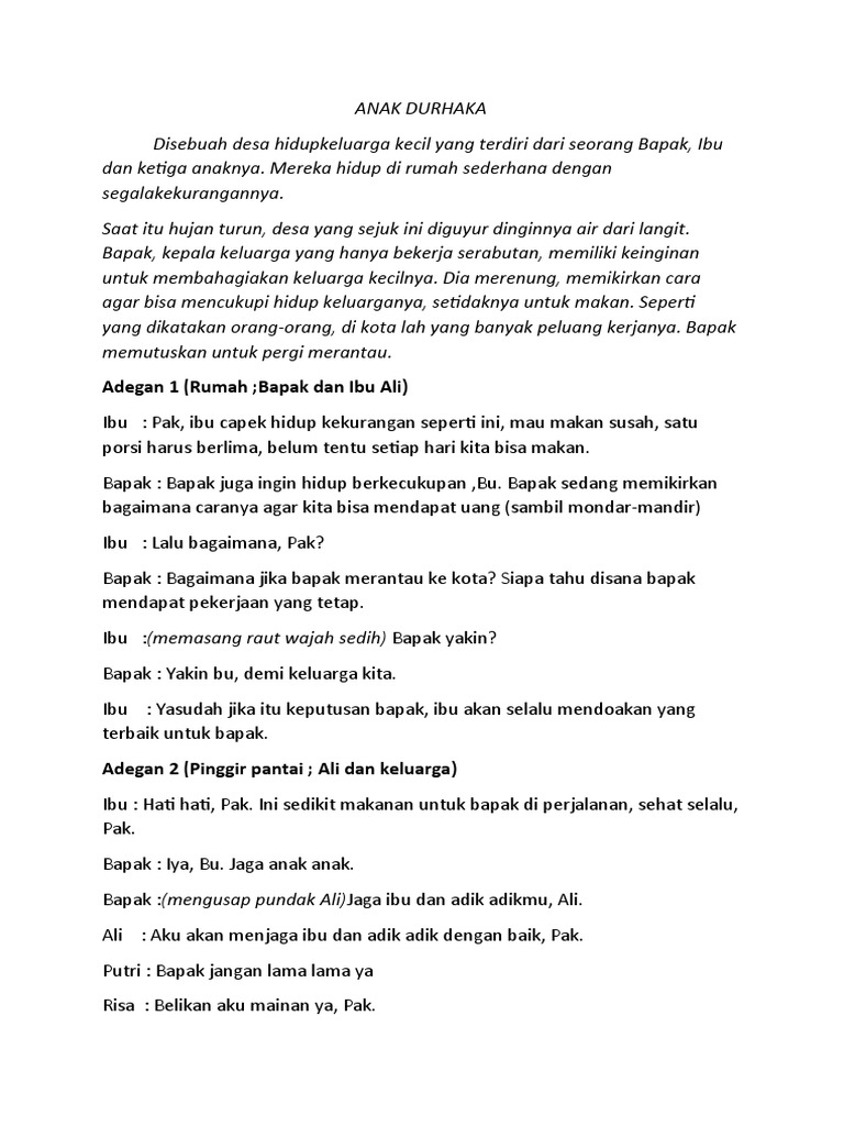 Naskah Drama Anak Durhaka | PDF