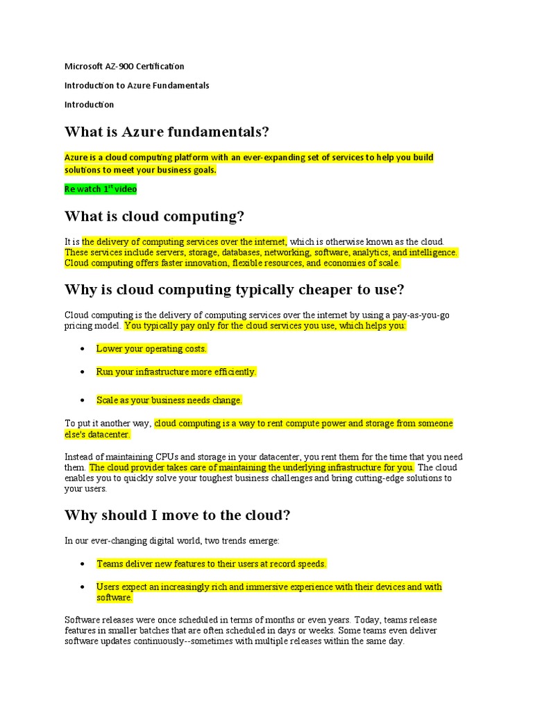 Introduction To Azure Fundamentals | PDF | Cloud Computing | Microsoft ...