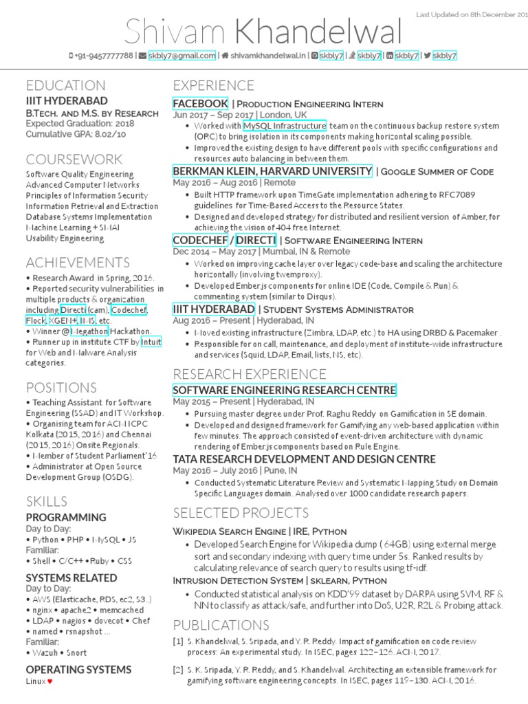 Education Experience: Iiit Hyderabad Facebook | PDF | Information Technology Management ...