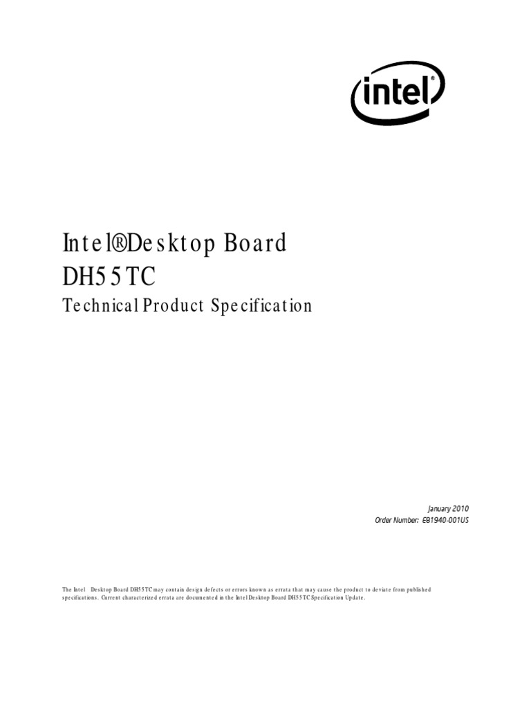 Intel® Desktop Board DH55TC: Technical Product Specification | PDF