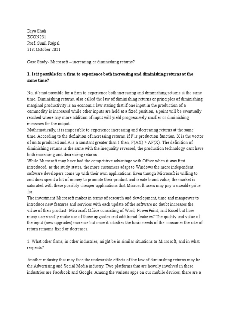 Diya Shah-ECON231 Midterm Case Study | PDF | Facebook | Innovation