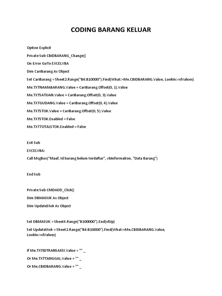 Coding Barang Keluar | PDF | Computing | Computer Programming