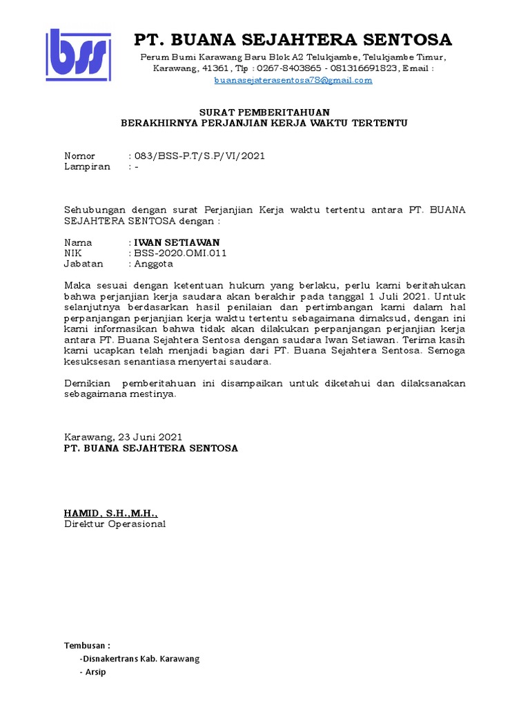 Surat Berakhirnya PKWT | PDF