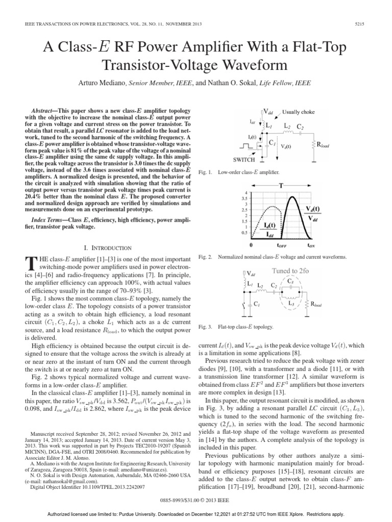 A Class-RF Power Amplifier With A Flat-Top Transistor-Voltage Waveform ...