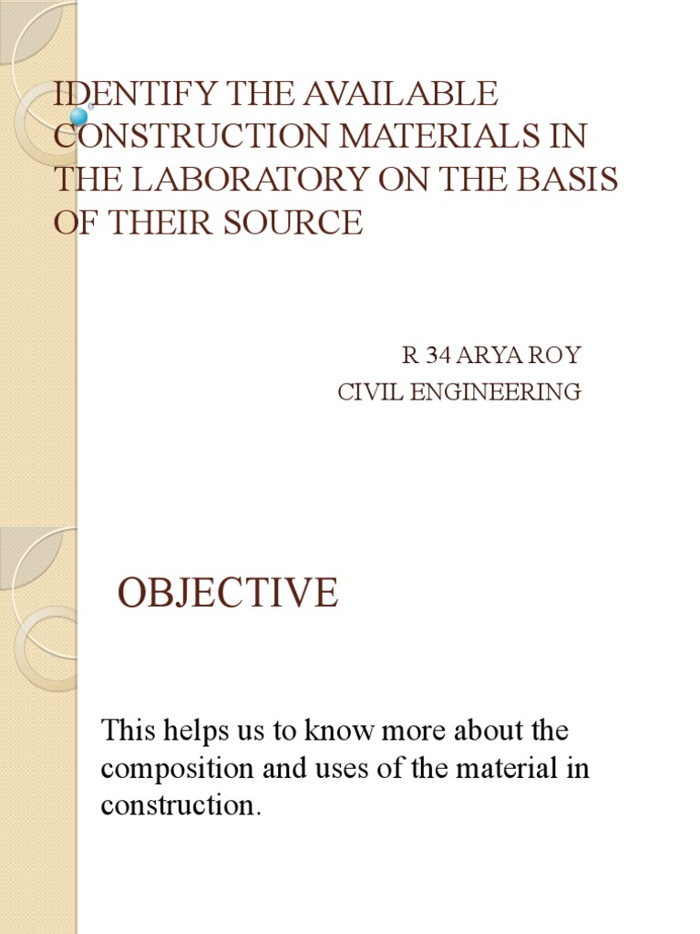 Identify The Available Construction Materials in The Laboratory On The ...
