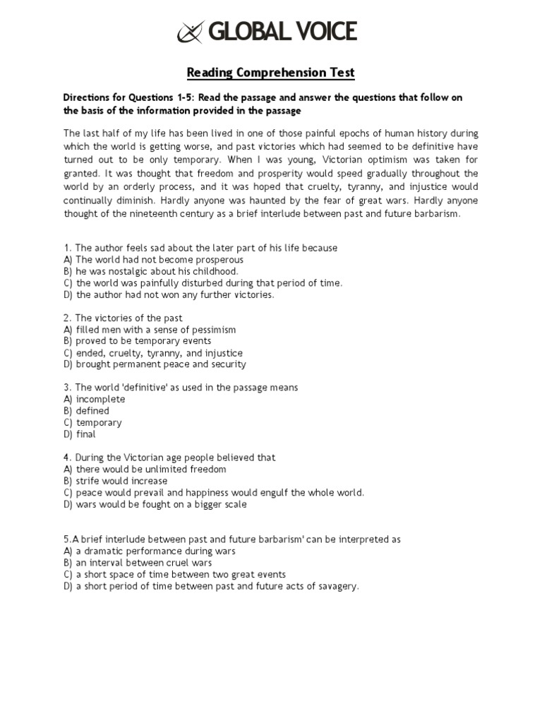 Global Voice: Reading Comprehension Test | PDF | Psychological Concepts