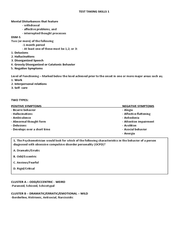Clinical Psych TEST TAKING SKILLS 1 | PDF | Personality Disorder ...