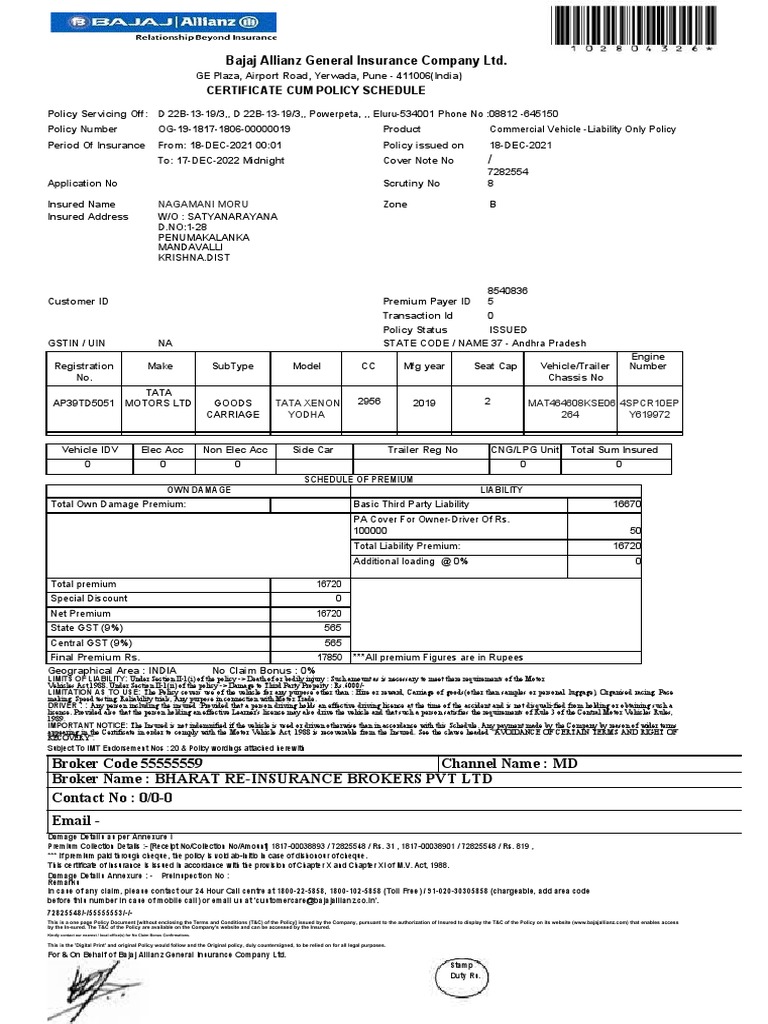 Bajaj Allianz Car Insurance Policy PDF | PDF | Insurance | Service ...