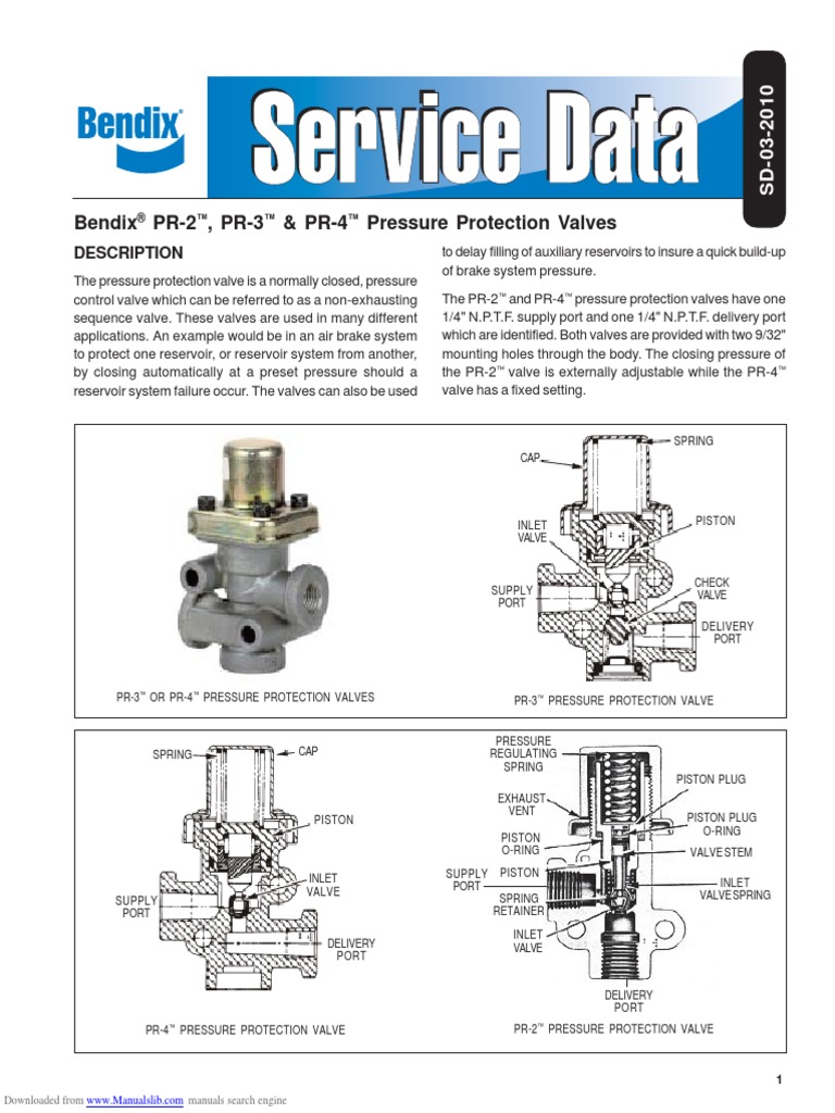 Bendix PR-2, PR-3 & PR-4 Pressure Protection Valves: Description | PDF ...