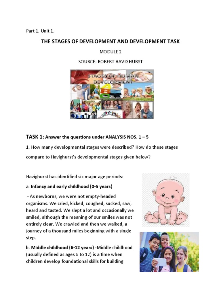 The Stages of Development and Development Task: Answer The Questions ...