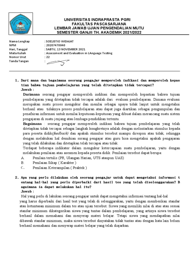 Format Lembar Jawab Uts | PDF