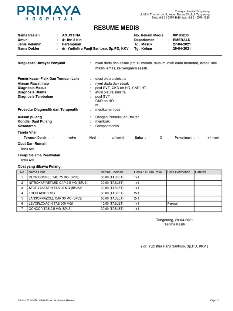 Resume Medis P210414895 AGUSTINA | PDF