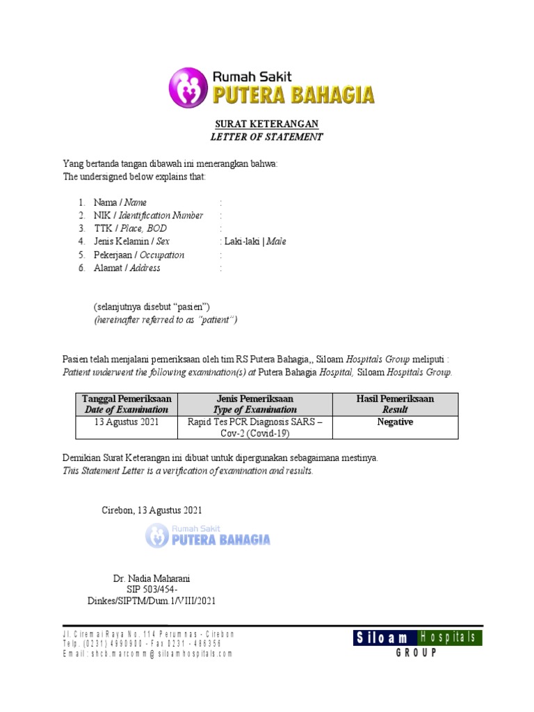 Surat Keterangan PCR | PDF